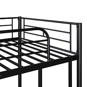 GINGVAT Twin Over Twin Metal Bunk Bed with Trundle and Ladder,Metal Bunk Bed Can be Divided into Two beds,No Spring Box Needed,for Bedroom,Apartment,Black