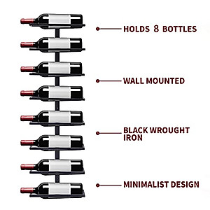 Gdrasuya10 Wall Mounted Wine Rack for 8 Bottles, Wall Wine Rack Wrought Iron Wine Storage Display Holder Rack Wine Bottle Hanging Holder Rack (Black)