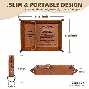 ZAPUVO Best Husband Ever Gifts PU Leather Tray and Keychain, Unique Valentine's Day Anniversary Birthday Gifts from Wife, Men Gift Ideas for Him Husband Who Has Everything for Fathers Day Christmas