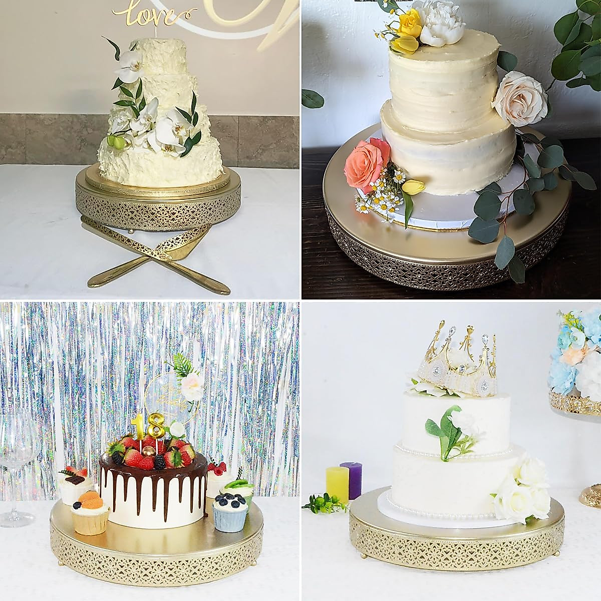 FEICTPOX Cake Stand, Metal Round Cupcake Dessert Stand Cake Display Holder Cookies Fruit Serving Tray Decor for Wedding Party Birthday Baby Showers Anniversary,Gold 16"