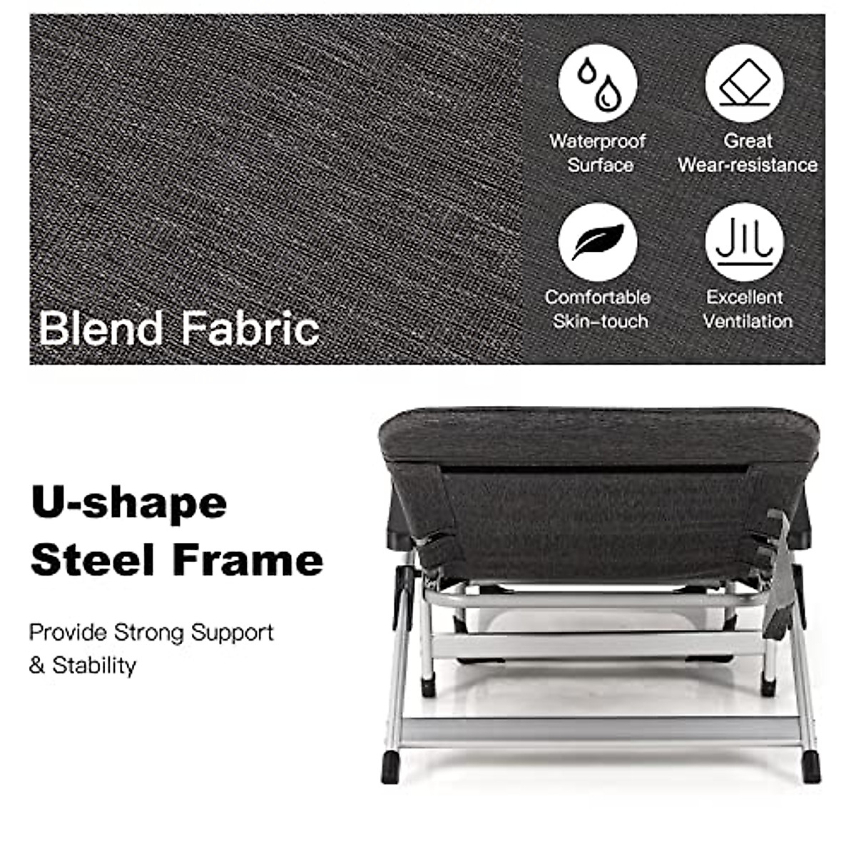 Goplus Chaise Lounge Chair, Folding Outdoor Patio Lounger with Cup Holder & Detachable Headrest, Comfortable for Garden Beach Pool Sunbathing, 7-Position Adjustable (1, Grey)