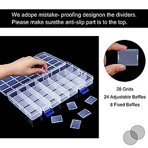 PH PandaHall 3 Pack Plastic Organizer Box, 28 Grids Bead Organizer with Dividers Adjustable Clear Plastic Bead Case Storage Container for Jewelry Beads Earring Fishing Hook Small Accessories