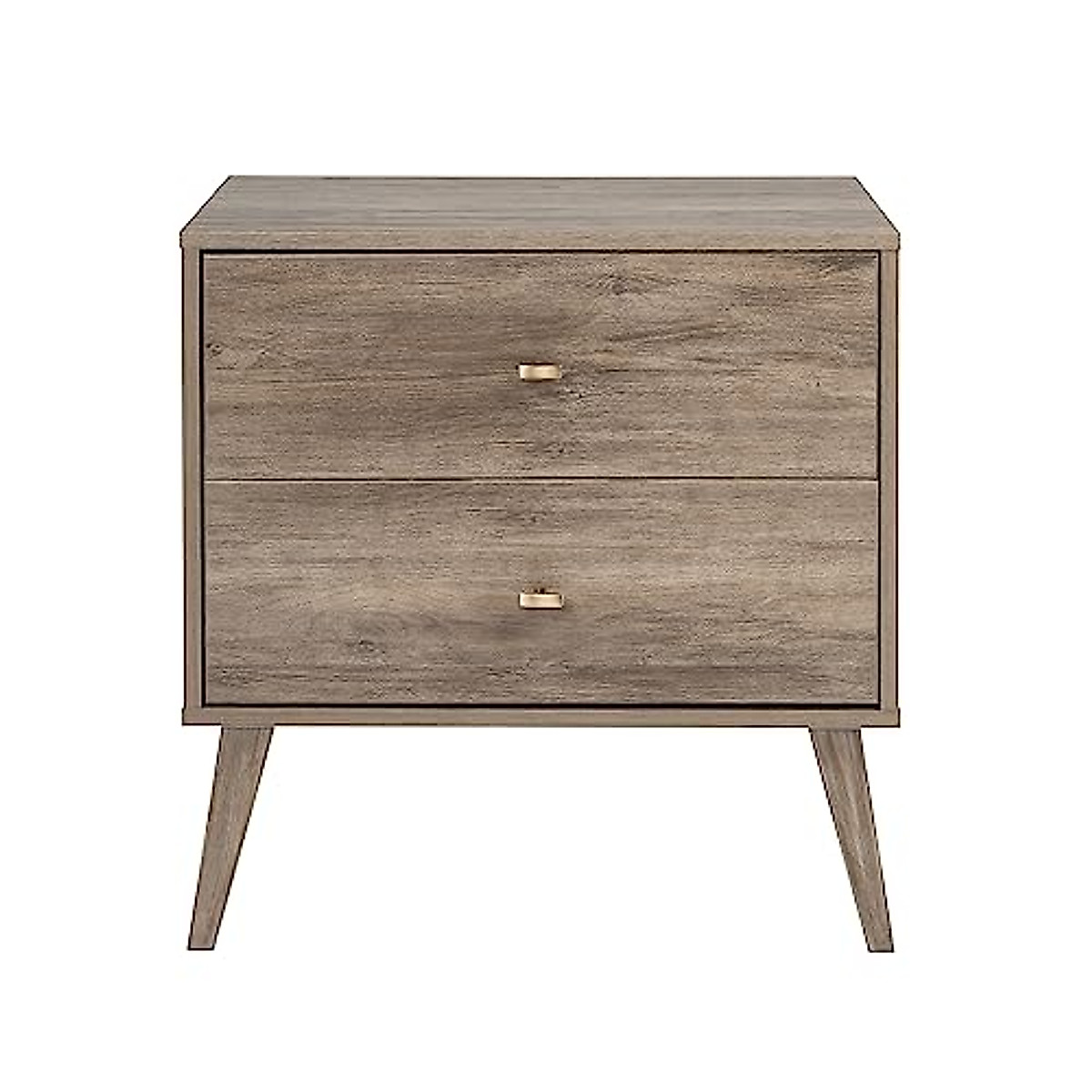 Prepac Milo Mid-Century Modern 2 Drawer Nightstand, Bedside Table, Contemporary Bedroom Furniture, 16"D x 25"W x 25"H, Drifted Gray
