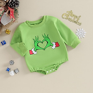 Dcohmch Baby Boy Girl Christmas Outfit Long Sleeve Romper Shirt Crew Neck Bodysuit Newborn Fall Winter Clothes (Green, 6-9 Months)