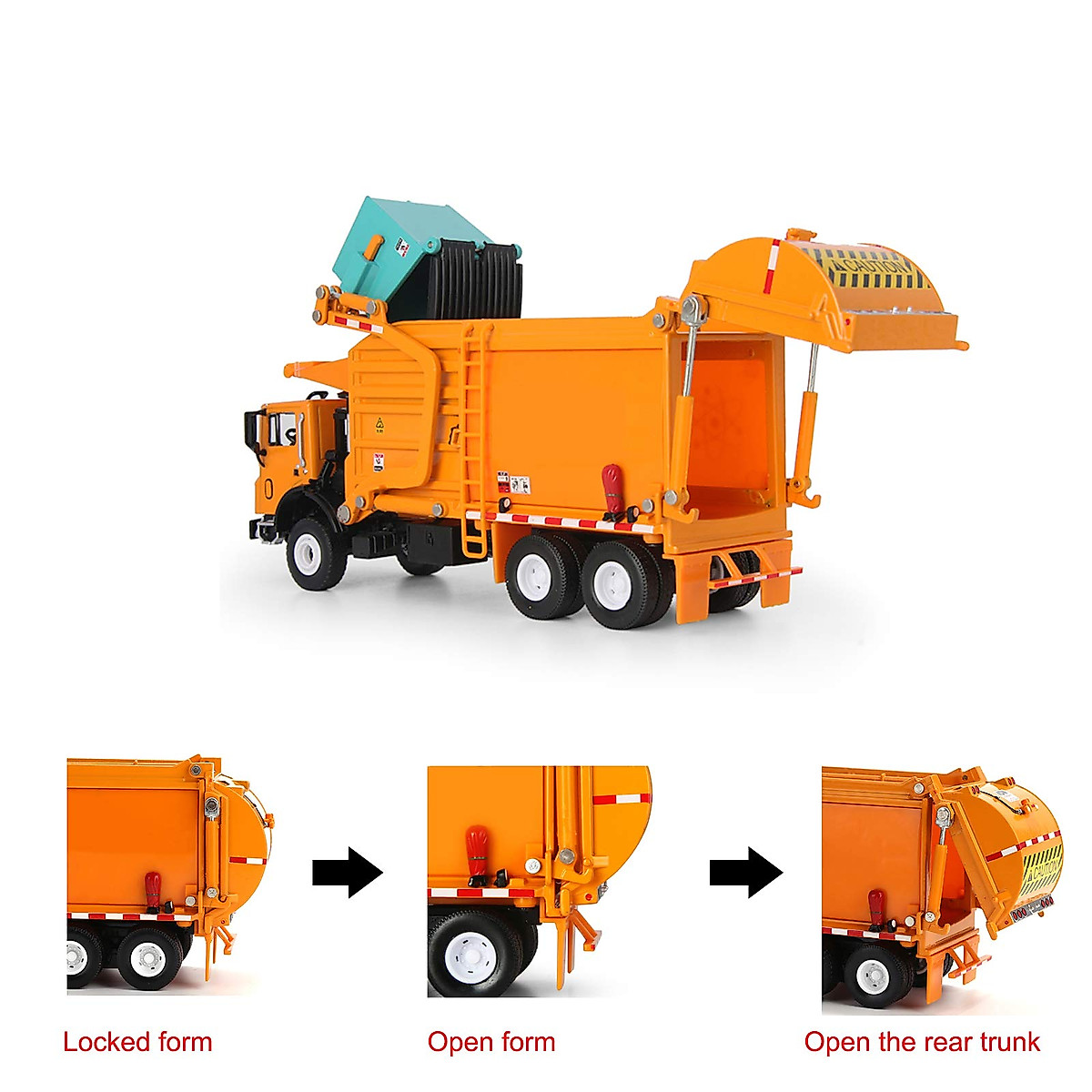 FUBARBAR Garbage Truck Toy, Model 1:43 Scale Metal Diecast Recycling Clean Trash Garbage Rubbish Waste Transport Truck Alloy Model Car Toy Garbage Cans for Kids Birthday Party Supplies(Orange)