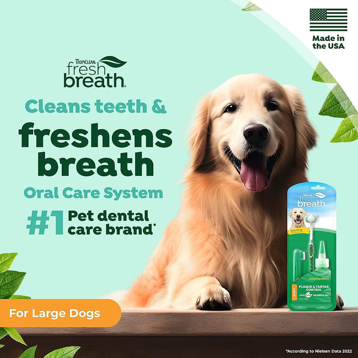 TropiClean Fresh Breath Dog Oral Care Kit | Complete Dog Toothbrush and Toothpaste Set for Plaque & Tartar Control | Dog Tooth Brushing Kit for Large Dogs