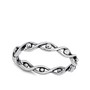 Oxidized Infinity Knot Bead Evil Eye Ring .925 Sterling Silver Band Size 5