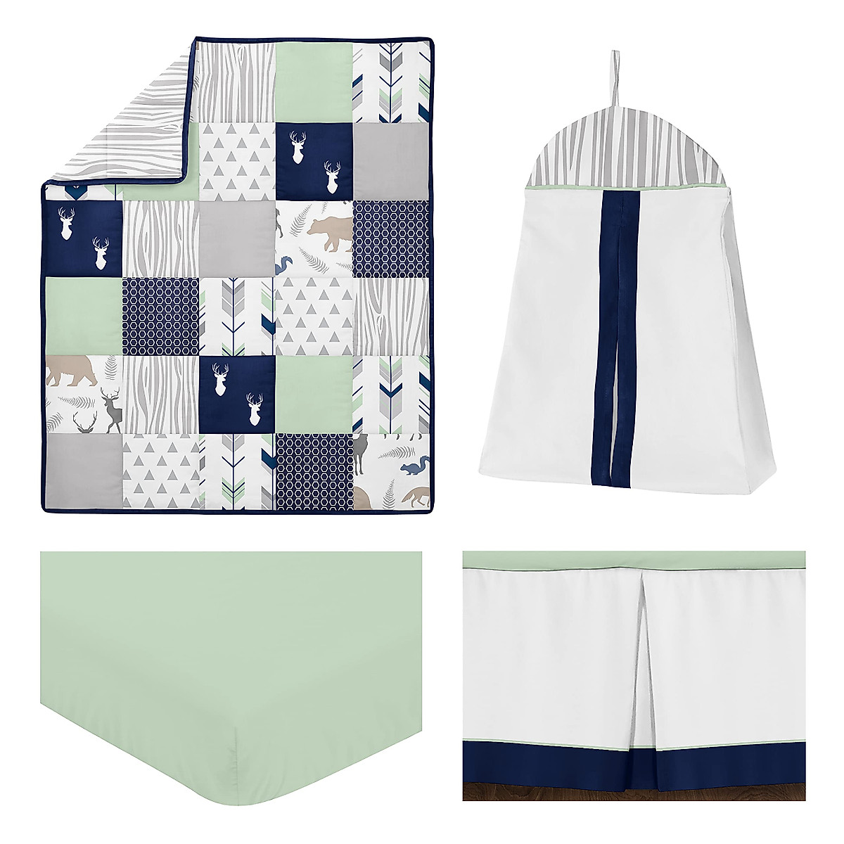 Sweet Jojo Designs Navy Blue, Mint and Grey Woodsy Deer Boys Baby Bedding 4 Piece Crib Set