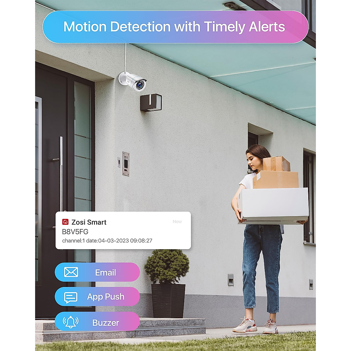 ZOSI H.265+ Full 1080p Home Security Camera System,5MP 3K Lite 8CH CCTV DVR Recorder with AI Human Vehicle Detection, 4 x 2MP Weatherproof Surveillance Bullet Camera Outdoor 80ft Night Vision (No HDD)