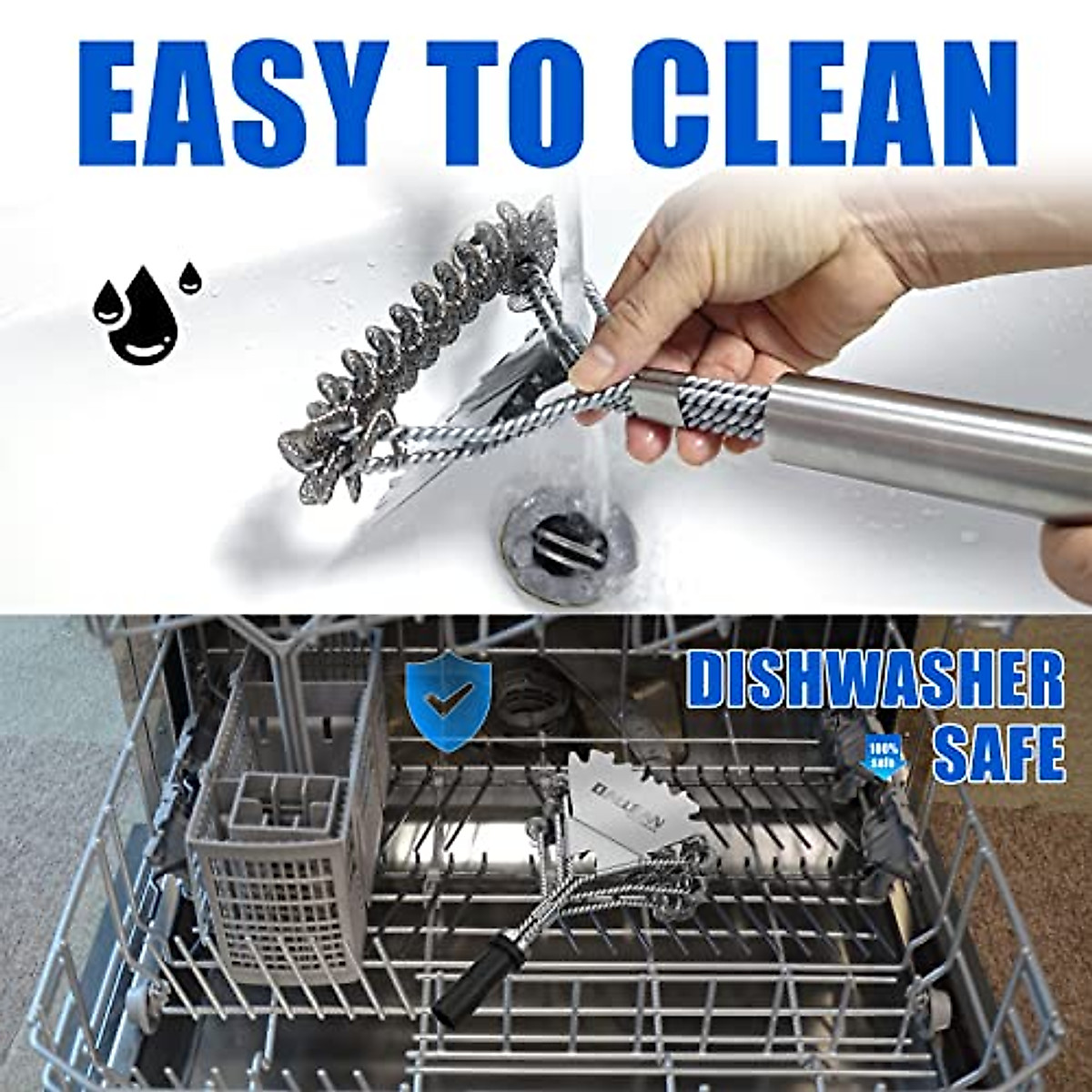 BBQ Grill Brush Bristle Free for Outdoor Grill, Grill Accessories with Replaceable Grill Brush Head, TH-2218 Grate Cleaner,BBQ Cleaning Brush,Grill Brush Set, Bristle Free Grill Brush and Scraper