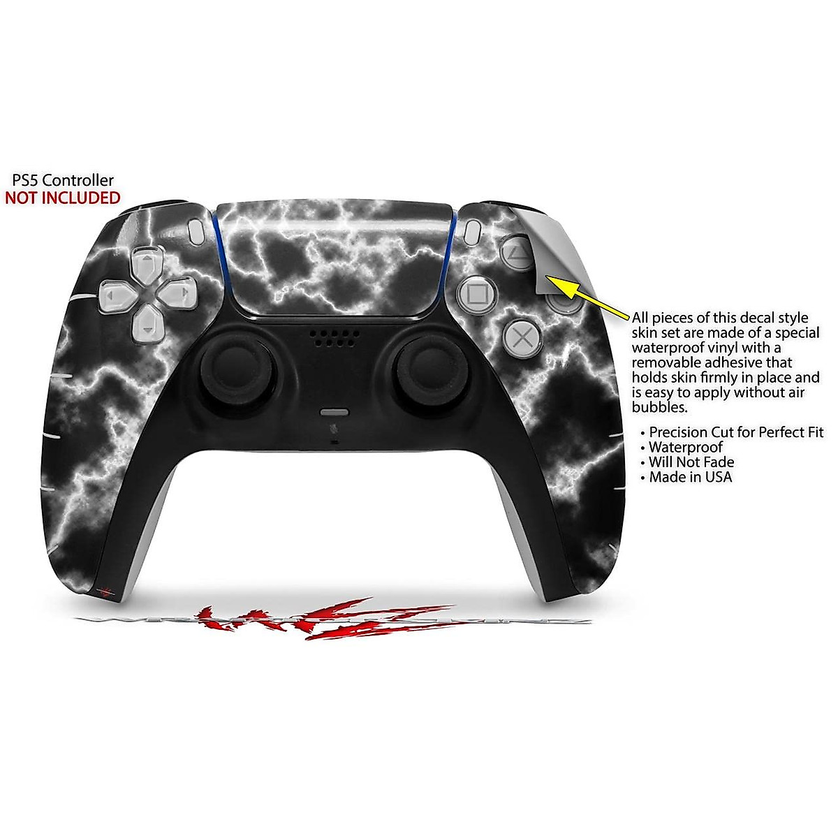 WraptorSkinz Skin Wrap compatible with Sony PS5 DualSense Controller Electrify White (CONTROLLER NOT INCLUDED)