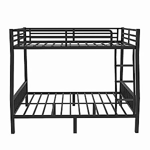 ATY Metal Full XL Over Queen Bunk Bed with Ladder and Guardrail, Sturdy Bedframe w/Slat Support, for Kids's Bedroom, Dorm, No Spring Need Required, 82.7"x 70"x 65.6" (L x W x H), Black