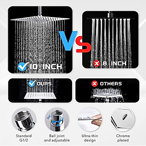 Razime 10'' Rainfall Shower Head with Handheld Combo, Chrome Finish, 8+2 Mode, 11'' Adjustable Extension Arm, 100 Self-Cleaning Nozzles, Modern Style, Chrome