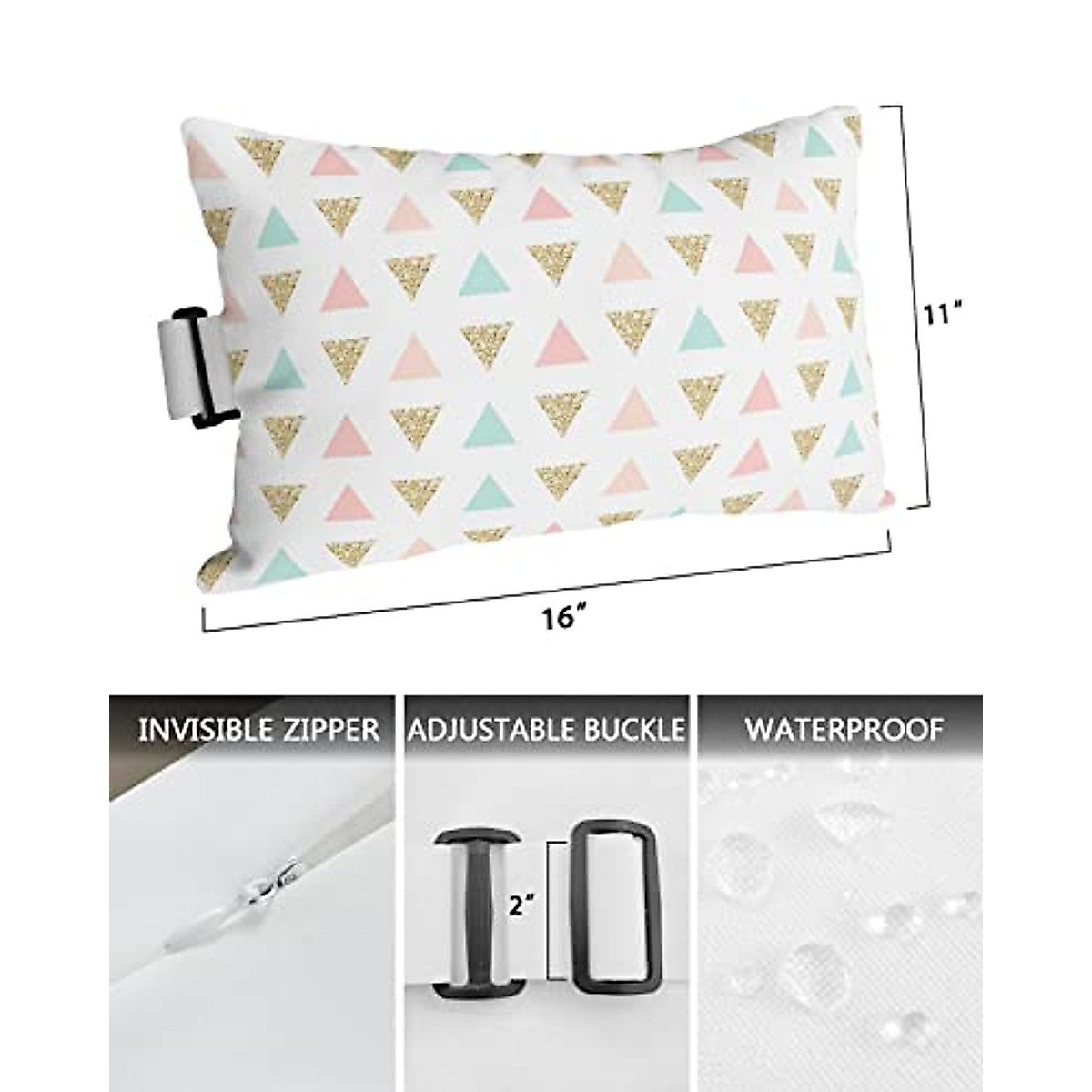 Recliner Head Pillow Ledge Loungers Chair Pillows with Insert Cartoon Triangles Patterns Blue Pink and Yellow Colors Lumbar Pillow with Adjustable Strap Patio Garden Cushion for Bench Couch, 2 PCS