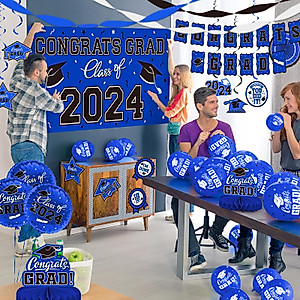 Blue Themed 2025 Graduation Decorations Set - Congrats Grad Banner, Class of 2025 Backdrop, Balloons & Streamers Kit - Complete Party Supplies for High School & College Celebrations