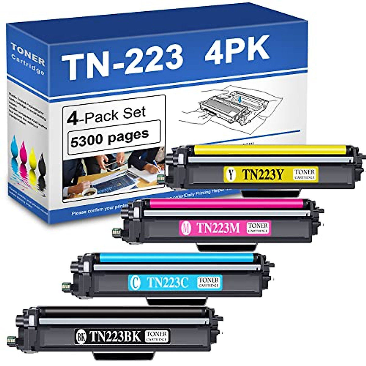 TN223 Compatible TN223BK TN223C TN223M TN223Y Toner Cartridge Replacement for Brother MFC-L3770CDW MFC-L3710CW Printer Toner (1BK+1C+1Y+1M).