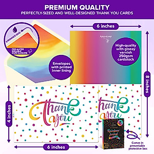 Decorably Assorted Thank You Cards with Envelopes & Stickers - 24 Pack Rainbow Thank You Cards with Envelopes, Blank Inside 4x6in Thank You Cards Rainbow, Thank You Card Assortment