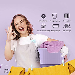 Foldable Mini Small Portable Washer Washing Machine Folding Washing Machine Bucket Washer for Clothes Laundry for Apartment Laundry Camping RV Travel Underwear Socks Clothes 9L Purple
