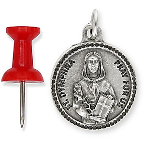 Saint Dymphna Necklace Patron Saint of Anxiety, Stress, and Mental Health Catholic Jewelry - Silver Oxidized Round 7/8" St Dymphna Medal with 24" Adjustable Hypoallergenic Ball Chain - Made in Italy