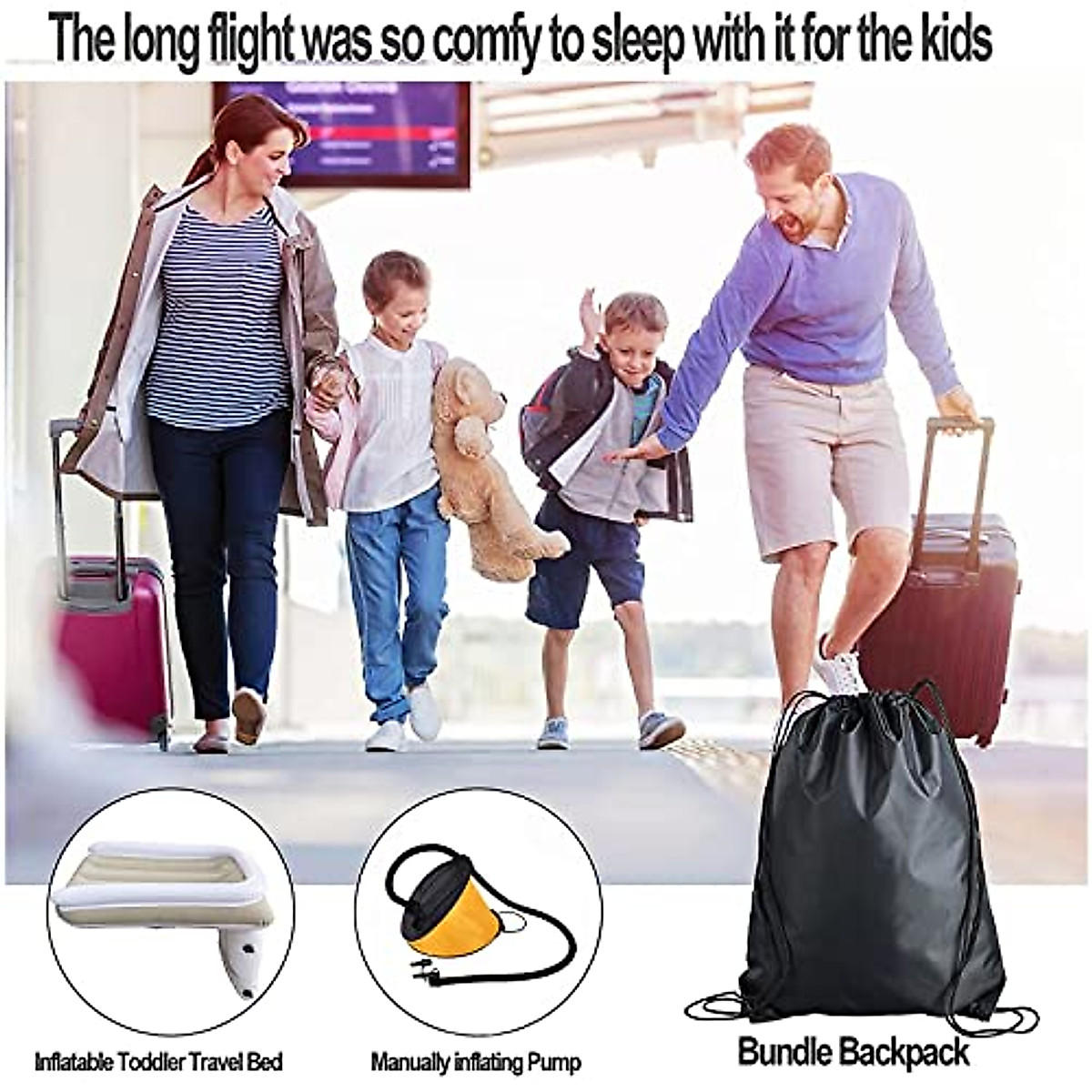 GTDSAOZG Airplane Bed for Toddler,Inflatable Airplane Bed for Kids, Flyaway Kids Bed Airplane,Inflatable Toddler Travel Bed,Fits Most Airplane Economy Seats, Hand Pump and Carry Bag Included