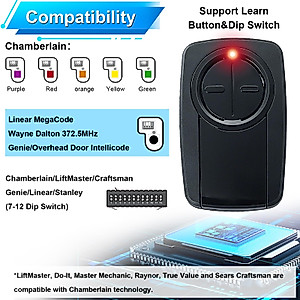 [3 Pack] klik5u-bk2 klik3u-bk clicker Universal 2-Button Remote for Chamberlain LiftMaster Craftsman Garage Door Opener. Wireless Keyless for Red/Orange/Purple/Green/Yellow Learn Button/Dip Switch