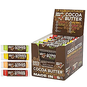 Nature's Bees 24 Pack Cocoa Butter Lip Balm Tubes Moisturizer Chap Treatment (Tropical 4 Flavors, 6 of Each)