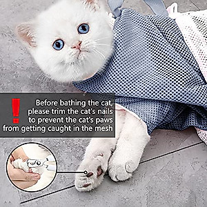 KlerRoem Cat Bathing Bag, Adjustable Anti-bite and Anti-Scratch Cat Shower Mesh Grooming Bag for Pet Dogs and Cats, Includes Pet Nail Clipper, Nail File, Grooming Glove, and Cat Shell Comb