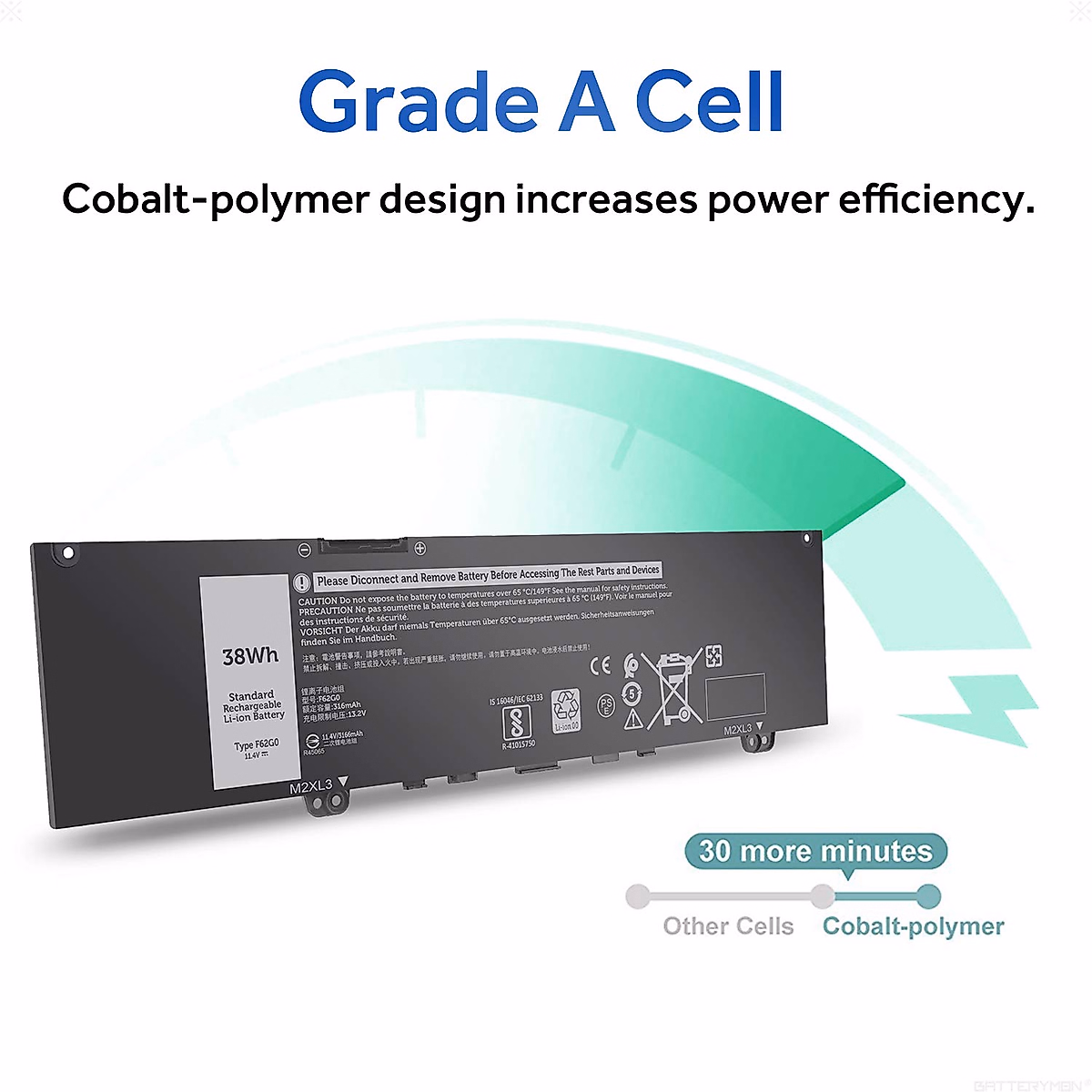 F62G0 Battery for Dell INSPIR0N 7370 7373 5370 7380 7386 P91G Vostro 13 5370 13-5370-D1505G Laptop P83G P83G001 P83G002 RPJC3 0RPJC3 39DY5 F62GO