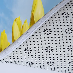 Tulip Shower Curtain Sets, Many Yellow Flowers Bath Curtains Polyester Fabric with Non-Slip Rugs, Toilet Lid Cover and U-Shape Mat for Bathroom Set 4 Pcs w/12 Hooks, 65"x72"