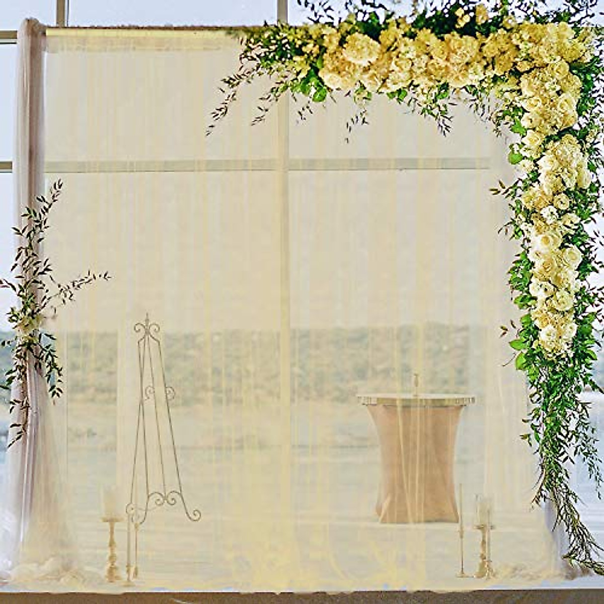 Tulle Backdrop Curtain for Parties 10ftx8ft Champagne Sheer Backdrop Curtain for Wedding Birthday 2Panles 5ftx8ft