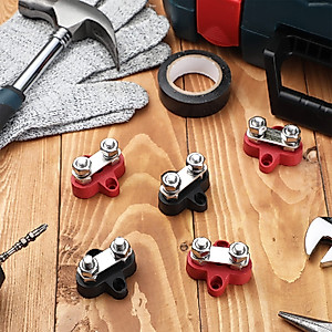 Tallew 6 Pack Bus Bar Terminal Block, 12V-48V DC, 150 Amps, 2 Pole, Screw Connector, Plastic, Panel Mount, 12 Contacts, 1.77" x 1.26" inches, AWG 8 Gauge, for Truck, RV, Boat