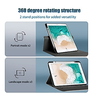 KUAELEN iPad Rotating Case for 2021 iPad 10.2 inch, Smart iPad 9th/8th/7th Generation Case with Pencil Holder, 360 Degree Roating Cover for iPad Air 3rd Generation 2019/iPad Pro 10.5(Blue Butterfly)