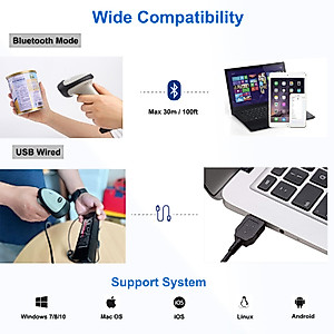 TEEMI Bluetooth Barcode Scanner 1D Handheld Automatic Laser Fast Accurate Bar Code Reader Auto Sensing Scanning, Easy Connect iPad iPad Android Smart Phone Tablet PC, No Stand