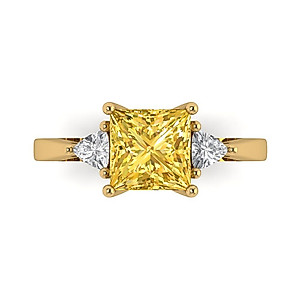 Clara Pucci 2.3ct Princess Trillion cut 3 stone Solitaire Citrine Designer Wedding Bridal art deco Anniversary Ring 14k Yellow Gold 7.75