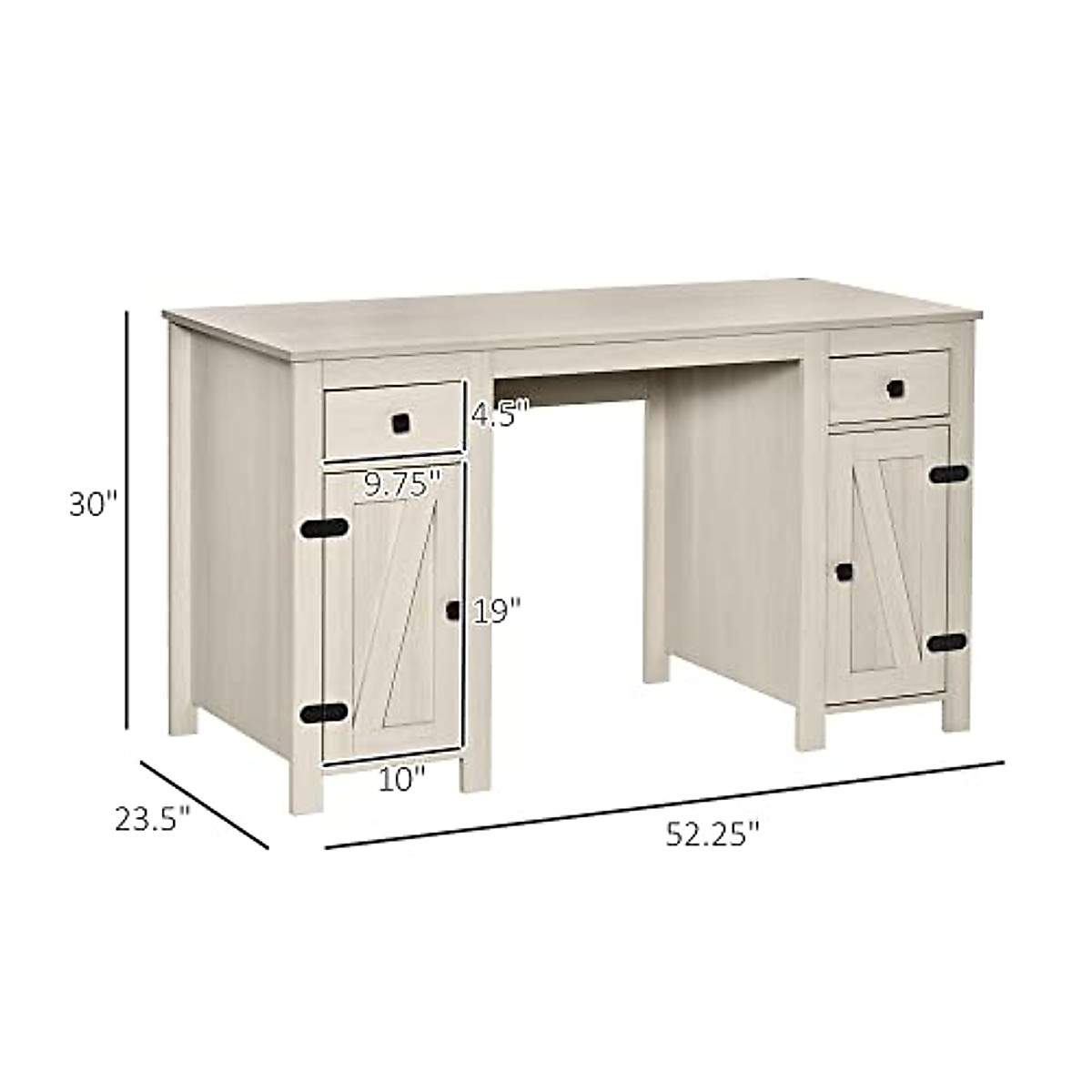 HOMCOM Farm Style Home Office Computer Desk with 2 Drawers, 2 Cabinets with Metal Accent Hardware, Cream White