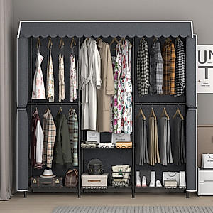 68 inch Heavy Duty Portable Closet Wardrobe Closet with Cover Large Storage Clothes Rack for Hanging Clothes Metal Armoire Wardrobe Closet Shelves Freestanding Clothing Racks for Bedroom Gray 660 LBS