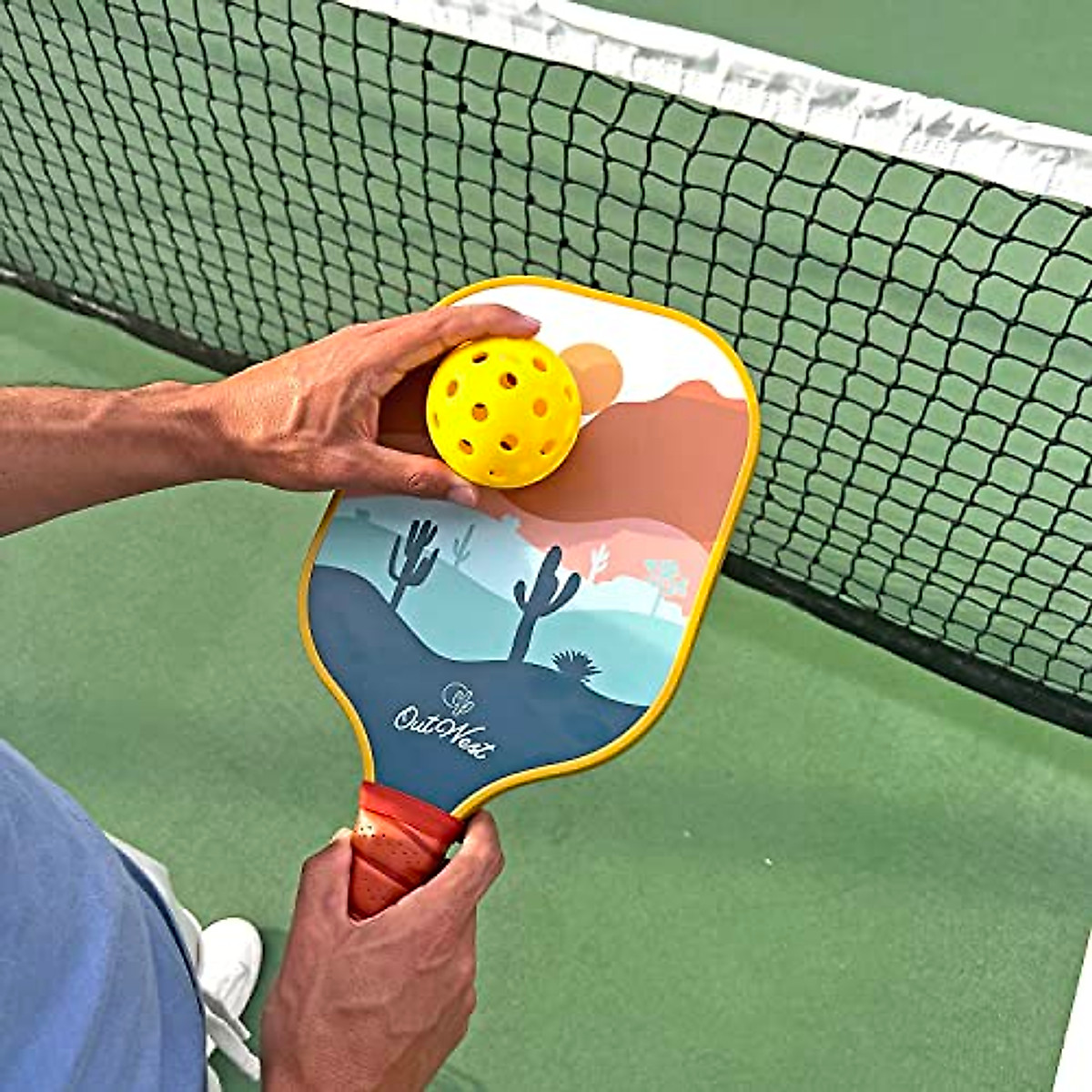 OutWest Sport Pickleball Paddle - Sunrise | Graphite Carbon Face | Polypropelene Honeycomb Core | Cover Included | Out West Sport