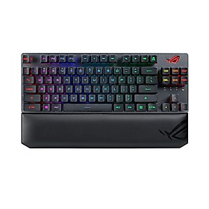ASUS ROG Strix Scope RX TKL Wireless Deluxe, 80% Gaming Keyboard, Tri-Mode connectivity (2.4GHz RF, Bluetooth, Wired), ROG RX Blue Optical Mechanical Switches, PBT Keycaps, RGB, Wrist Rest, Black