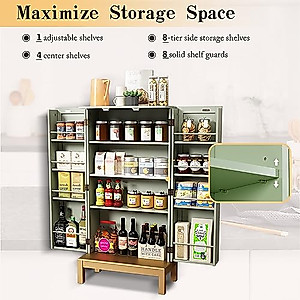 HOLTICO 45'' Kitchen Pantry Cabinet,Storage Cabinet with Doors and Adjustable Shelves,Food Pantry Cabinet for Kitchen,Dining Room,Living Room and Garage,Gold Lines and Legs,Green Cabinet.