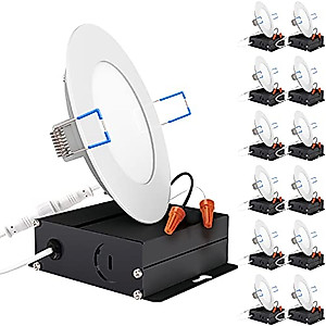 Sunco 12 Pack 4 Inch Ultra Thin LED Recessed Ceiling Lights Slim, 5000K Daylight, Dimmable, 10W=60W, Wafer Thin, Canless with Junction Box - Energy Star