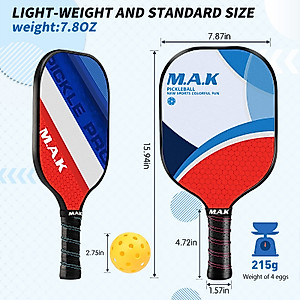 Pickleball Paddles Set of 2, Carbon and Fiberglass Face Pickleball Set, 4 Indoor Outdoor Balls, 2 Cooling Towels, Pickleball Bag, Lightweight Pickleball Paddle Gifts for Men Women (Fiberglass Style-1)