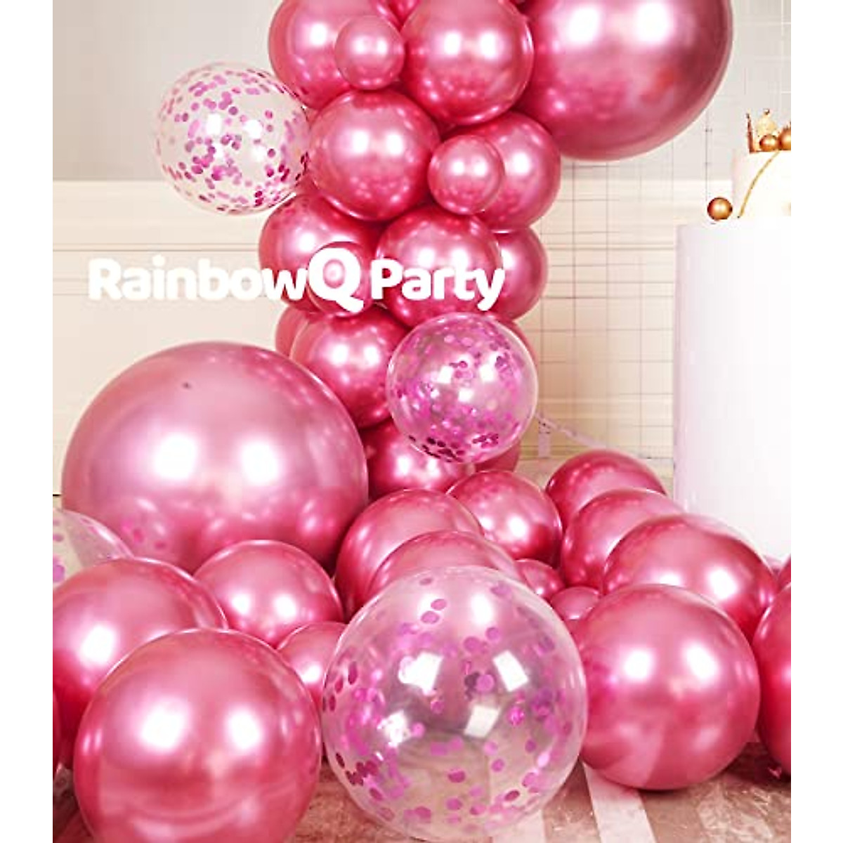RainbowQ Party 55PCS Hot Pink Metallic Balloons Different Sizes 18/12/5 Inch and Fuchsia Confetti Balloons Shiny Latex Helium Balloons Set for Anniversary Graduation Wedding Birthday Party Decorations