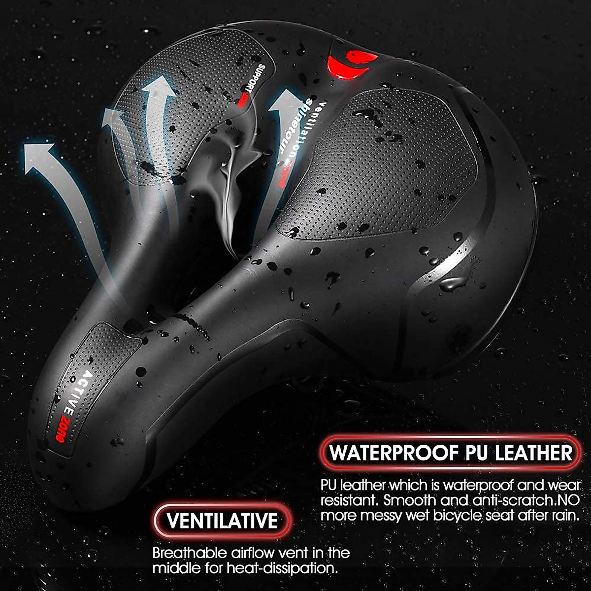 GREAN Comfortable Seat Cushion for Men Women with Dual Shock Absorbing Ball Memory Foam Waterproof Wide Bicycle Saddle Fit for Stationary/Exercise/Indoor/Mountain/Road Bikes