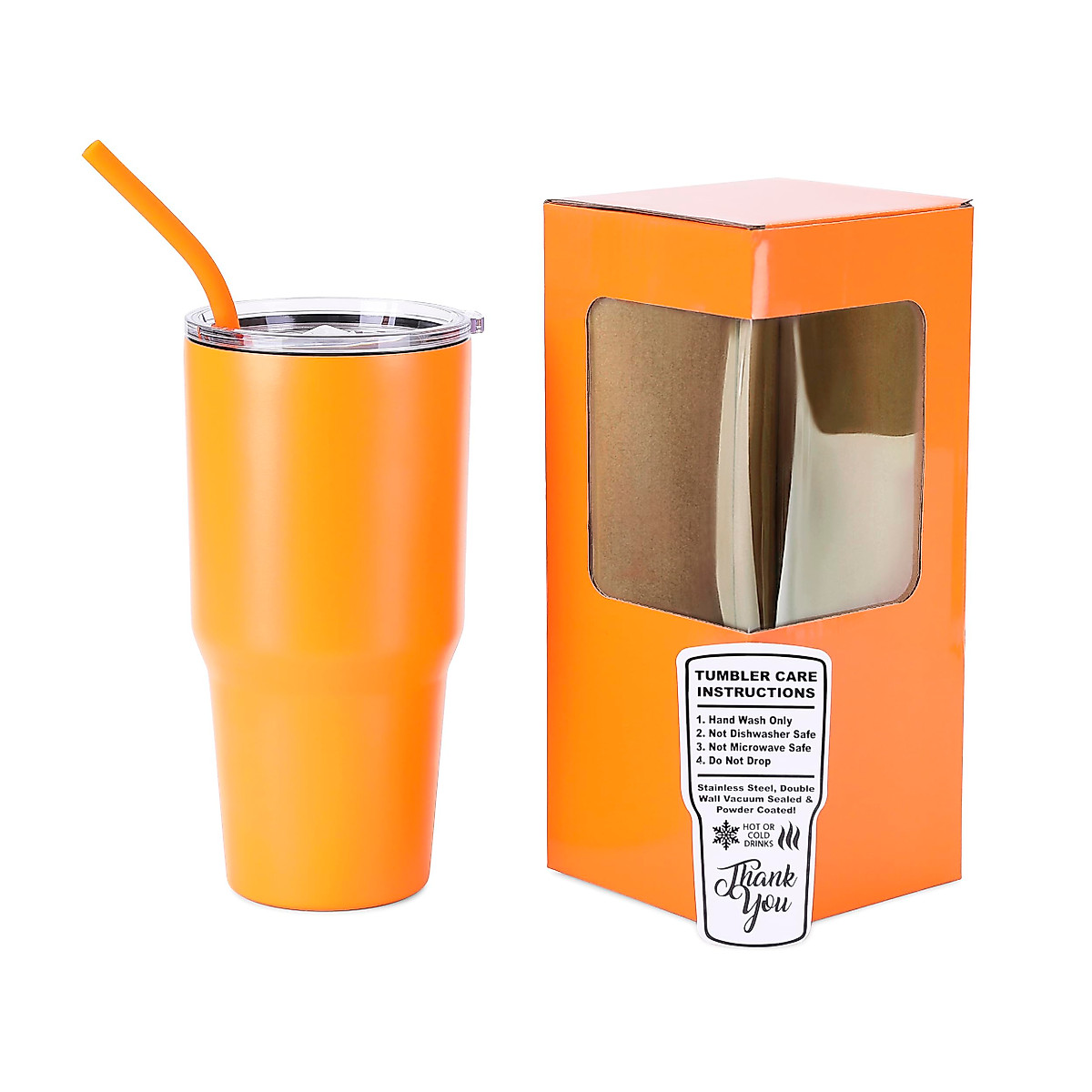 makerflo 30 oz Orange Powder Coated Tumbler Pack of 1 with Upgrad Handle Option, Includes a Sliding Splash & Leak Proof Lid, Ideal for Craft, Personalization (Laser Engraving, UV DTF, Epoxy, Vinyl)