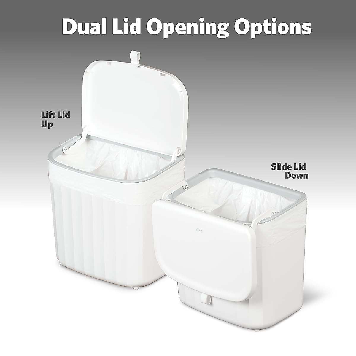 Glad Roomate Under Counter Trash Can | Space Saving Waste Bin for Kitchen Cabinet, Bathroom or Office | Dual Lid for Ease of Opening, 7 Liter, White