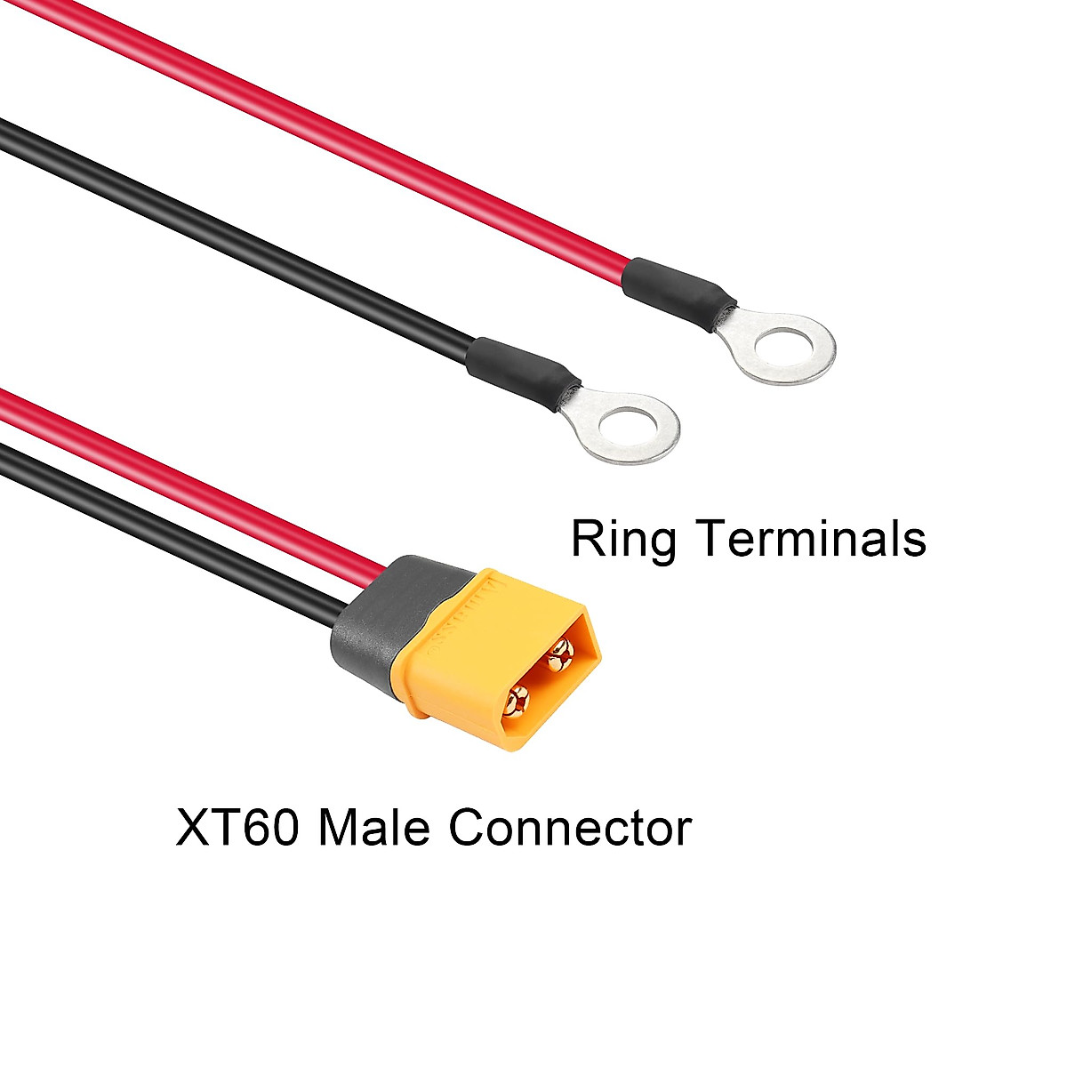 PNGKNYOCN XT60 to O Ring Terminal Cable,14AWG XT60 Male to O Ring Terminals Extension Power Cable for Solar Panel Kit and Battery Charge(0.3M/1FT)