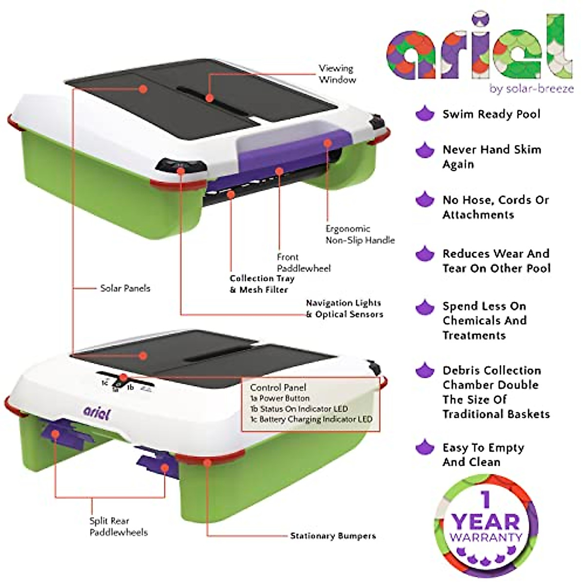 Ariel Solar Breeze Automatic Robot Pool Cleaner - New 2023 Model ...
