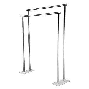 JQK Bath Towel Bar Free Standing Brushed, 30 Inch Stand Double Towel Rack Holder Shelf for Bathroom Floor, Brushed Steel, BTH120L30-WN
