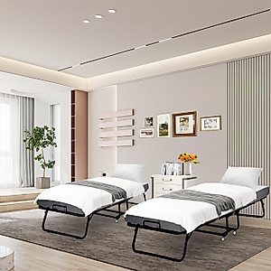 HXZDZ Folding Bed, Portable Foldable Bed with Mattress, 75"x 31" Rollaway Bed Guest Bed for Adults, Fold up Bed with Sturdy Metal Frame& Wheels, Space-Saving Sleeper Bed,Black