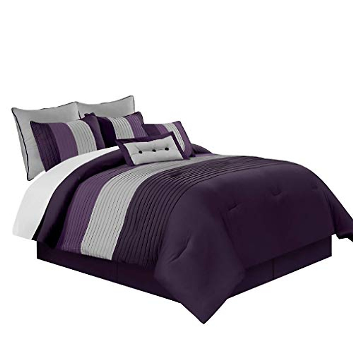 Chezmoi Collection Loft 8-Piece Luxury Striped Comforter Set (Queen, Purple/Gray/Lavender)